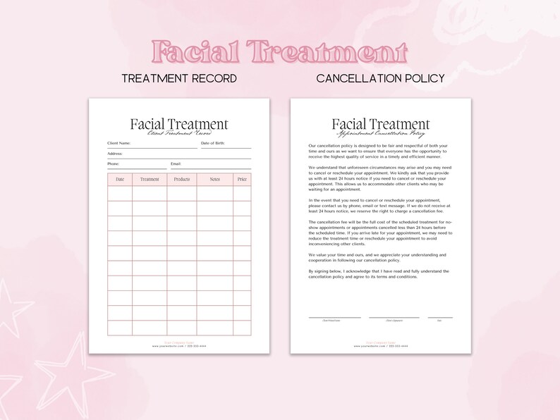 Facial Treatment Forms for Estheticians and Salons - Editable Custom ...