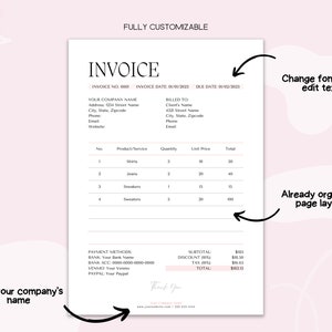 Invoice Template, Small Business Editable Invoice Form, Modern ...