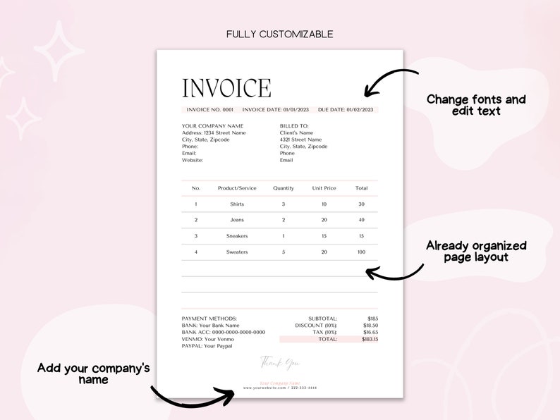 Invoice Template, Small Business Editable Invoice Form, Modern ...