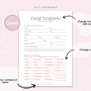Facial Treatment Forms for Estheticians and Salons - Editable Custom ...