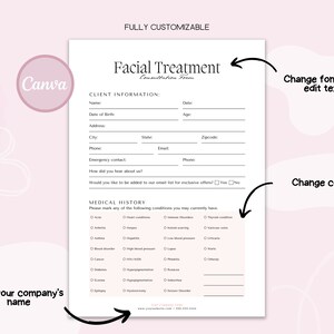 Facial Consultation Form for Estheticians and Beauty Salons, Client ...
