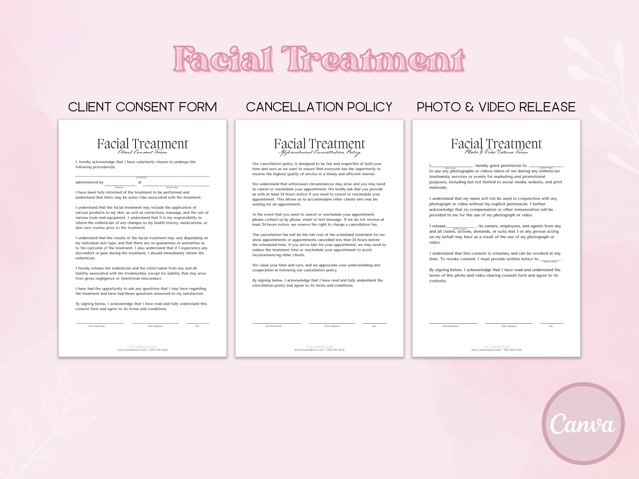 Facial Esthetician Consent Forms, Client Consent Forms for Beauty ...