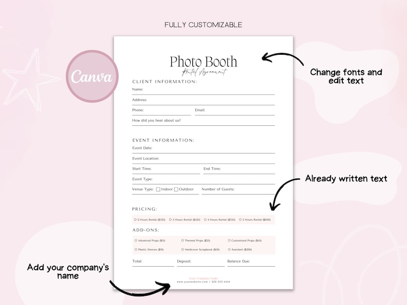 Photo Booth Rental Contract, Editable Photo Booth Lease Agreement ...