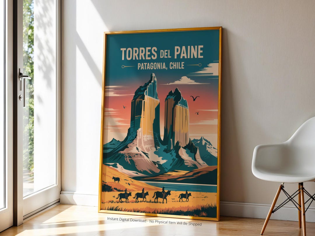 Vintage Torres Del Paine Poster | Patagonia Chile Printable Wall Art ...