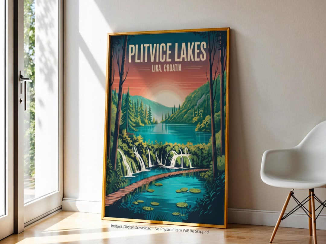 Vintage Plitvice Lakes Poster | Instant Download Printable Wall Art ...
