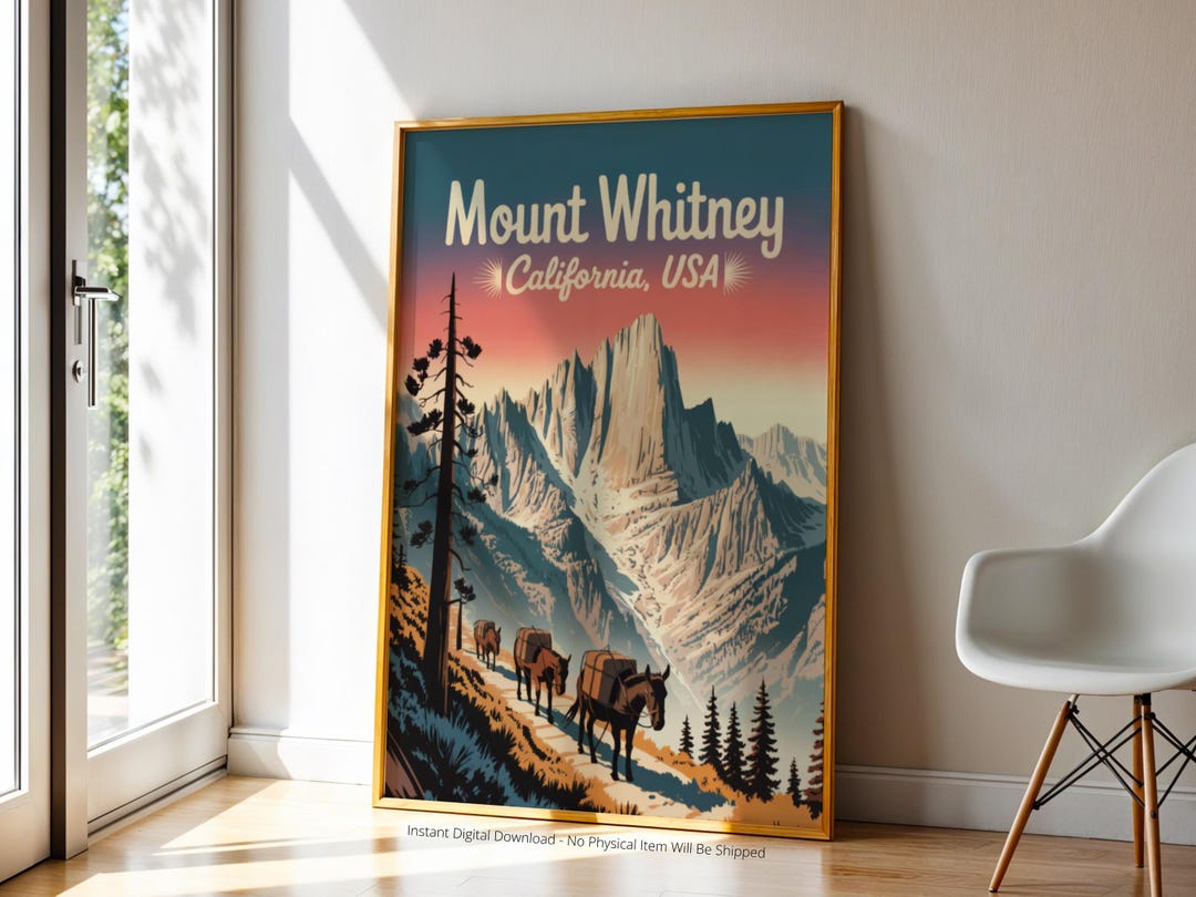 Retro Mount Whitney Poster | California Sierra Nevada Printable Wall ...