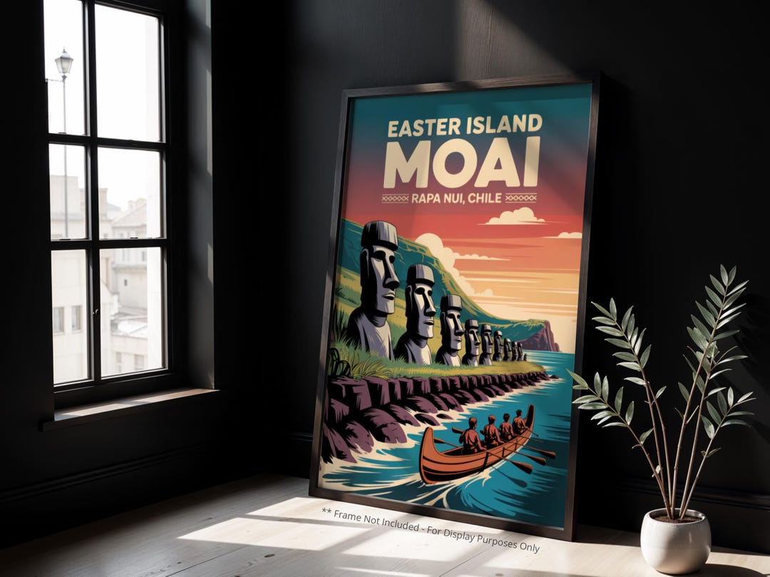 Vintage Easter Island Moai Poster | Rapa Nui Chile Wall Art | Unframed ...