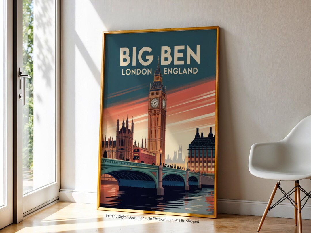 Vintage Big Ben Poster | London England Printable Wall Art | Retro ...