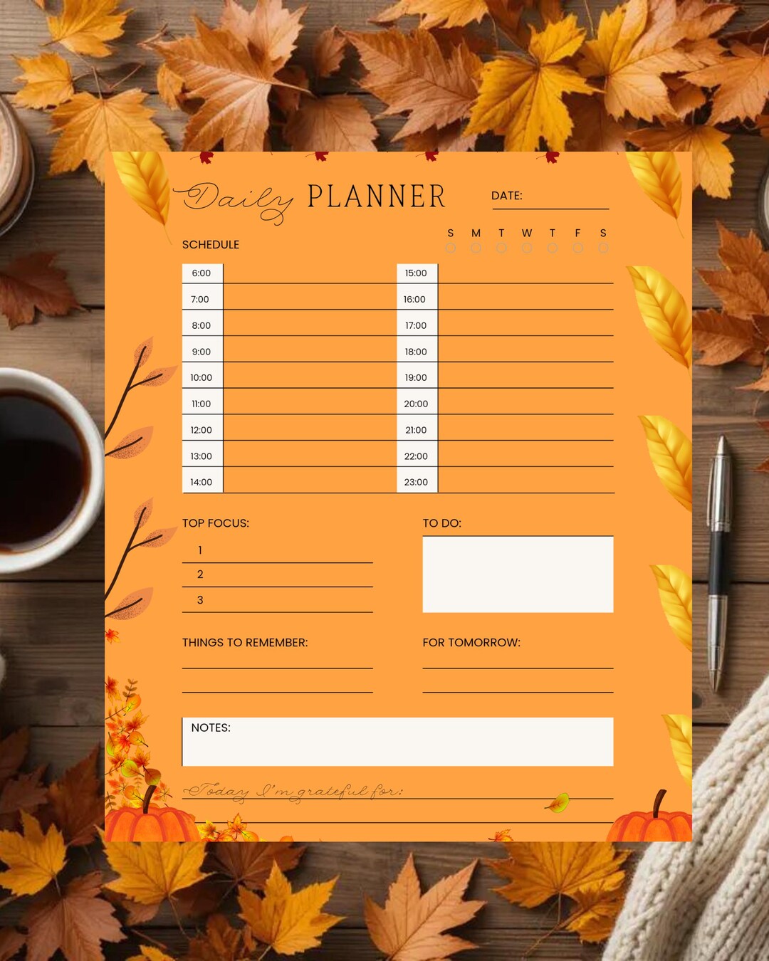 Fall Daily Planner Printable – 1 Page Autumn Organizer PDF | Cozy Daily ...