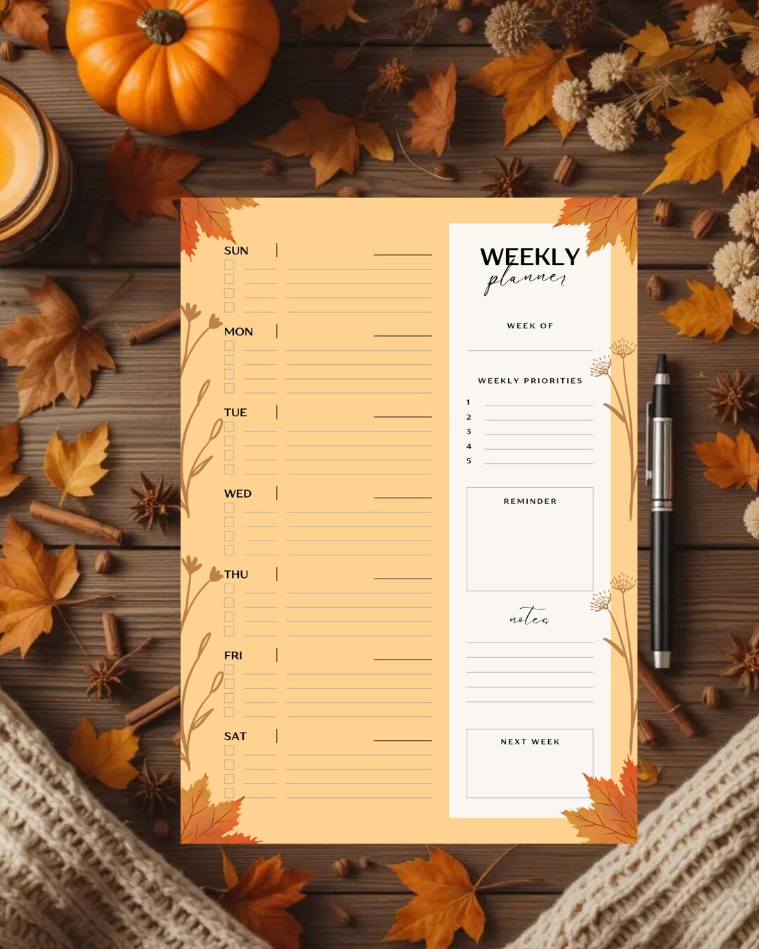 Fall Weekly Planner Printable – 1 Page Autumn Schedule PDF | Aesthetic ...