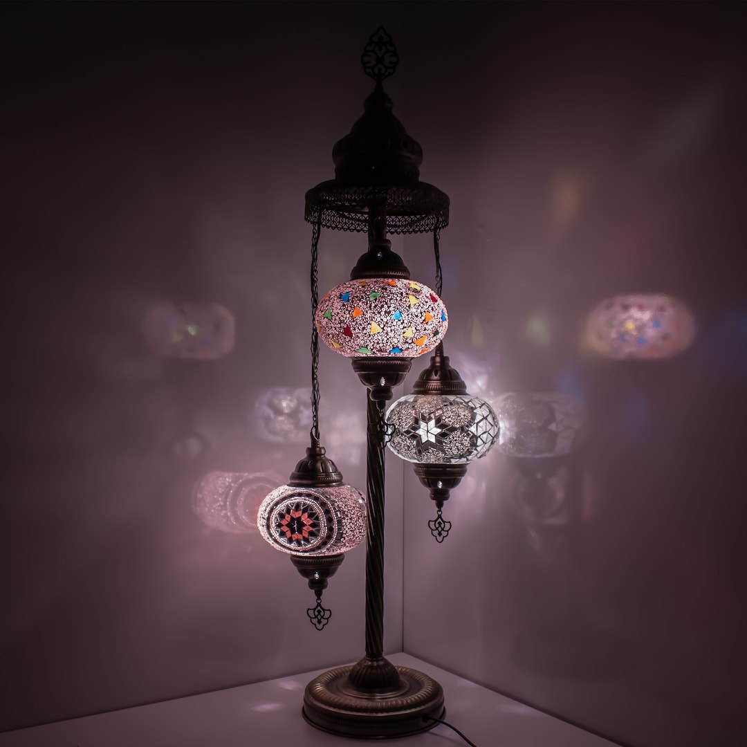 Turkish Moroccan Mosaic Floor Lamp Turkish Lamp 3 Big Size 6.5 Globes ...