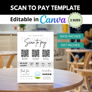 Editable QR Code Scan to Pay Poster DIY Printable Business - Etsy