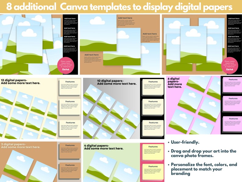 Mockup for Digital Paper Bundles, Editable Canva Template for Digital ...