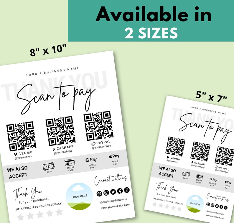 Editable QR Code Scan to Pay Poster DIY Printable Business - Etsy
