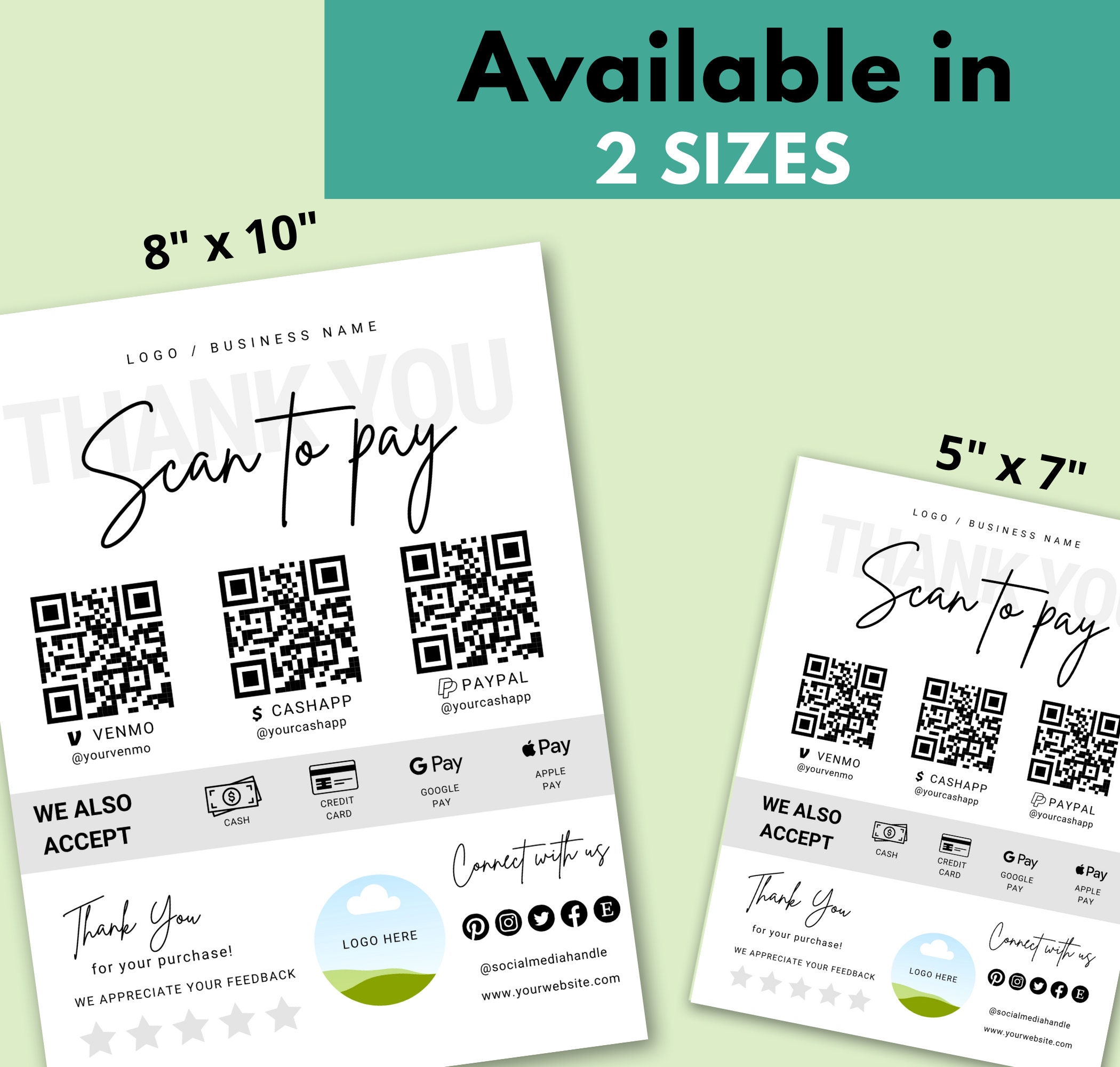 Editable QR Code Scan to Pay Poster DIY Printable Business - Etsy