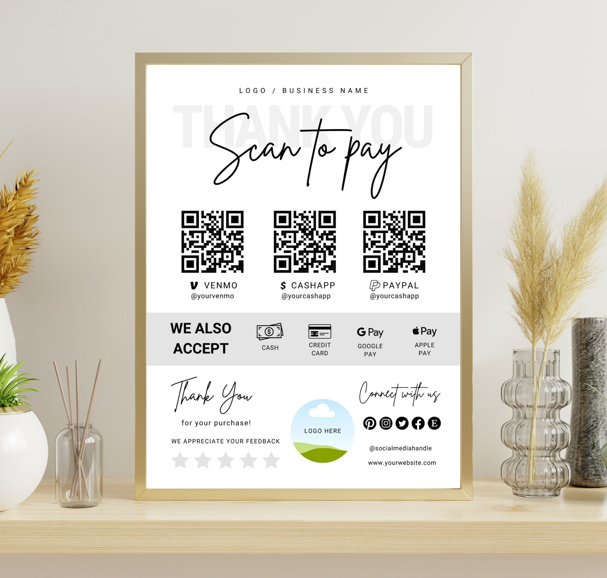 Editable QR Code Scan to Pay Poster DIY Printable Business - Etsy