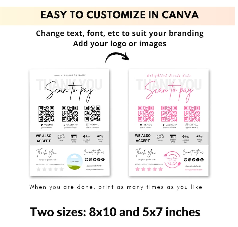 Editable Scan to Pay Templates Printable QR Code Payment - Etsy