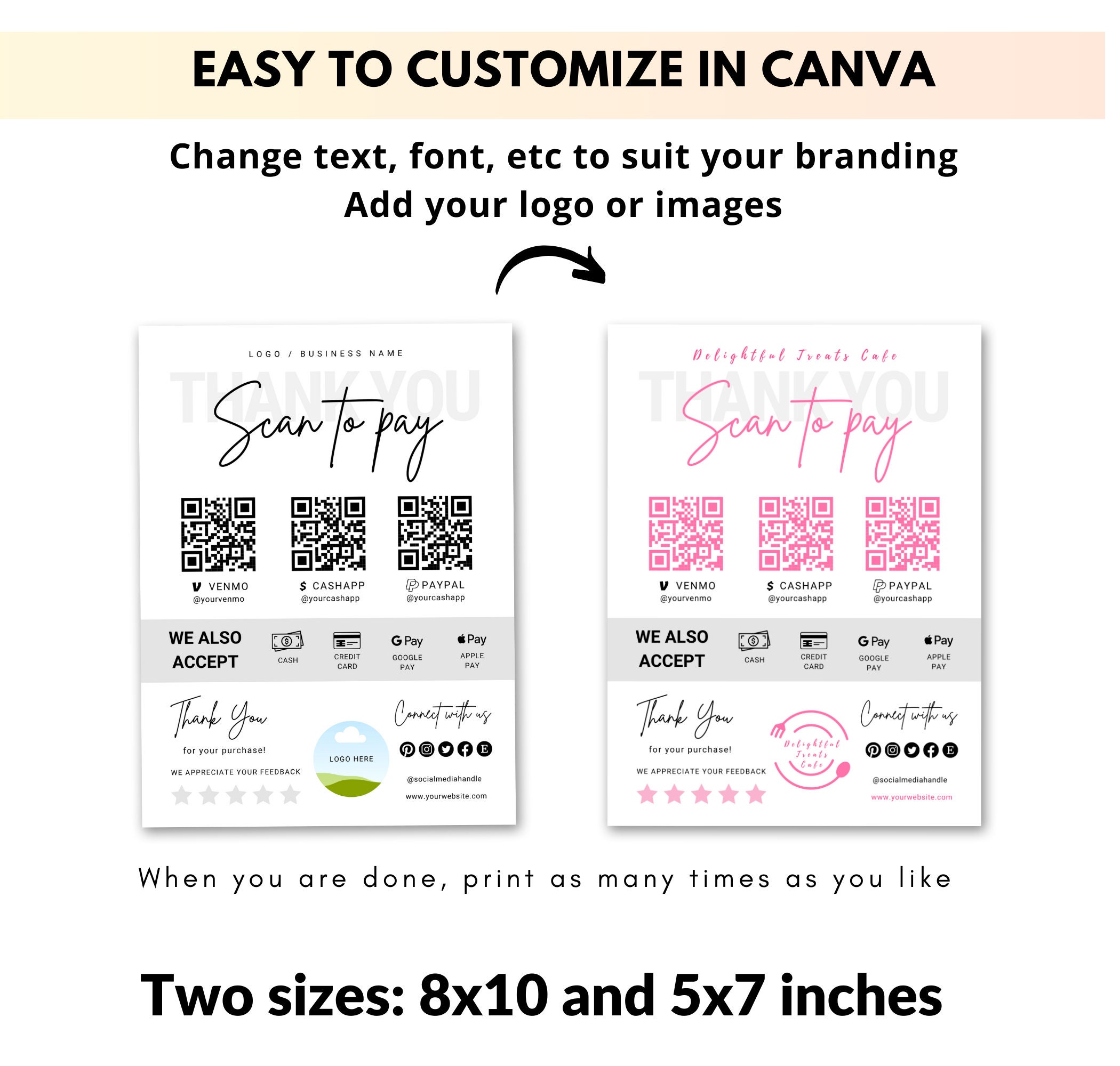 Editable QR Code Scan to Pay Poster DIY Printable Business - Etsy