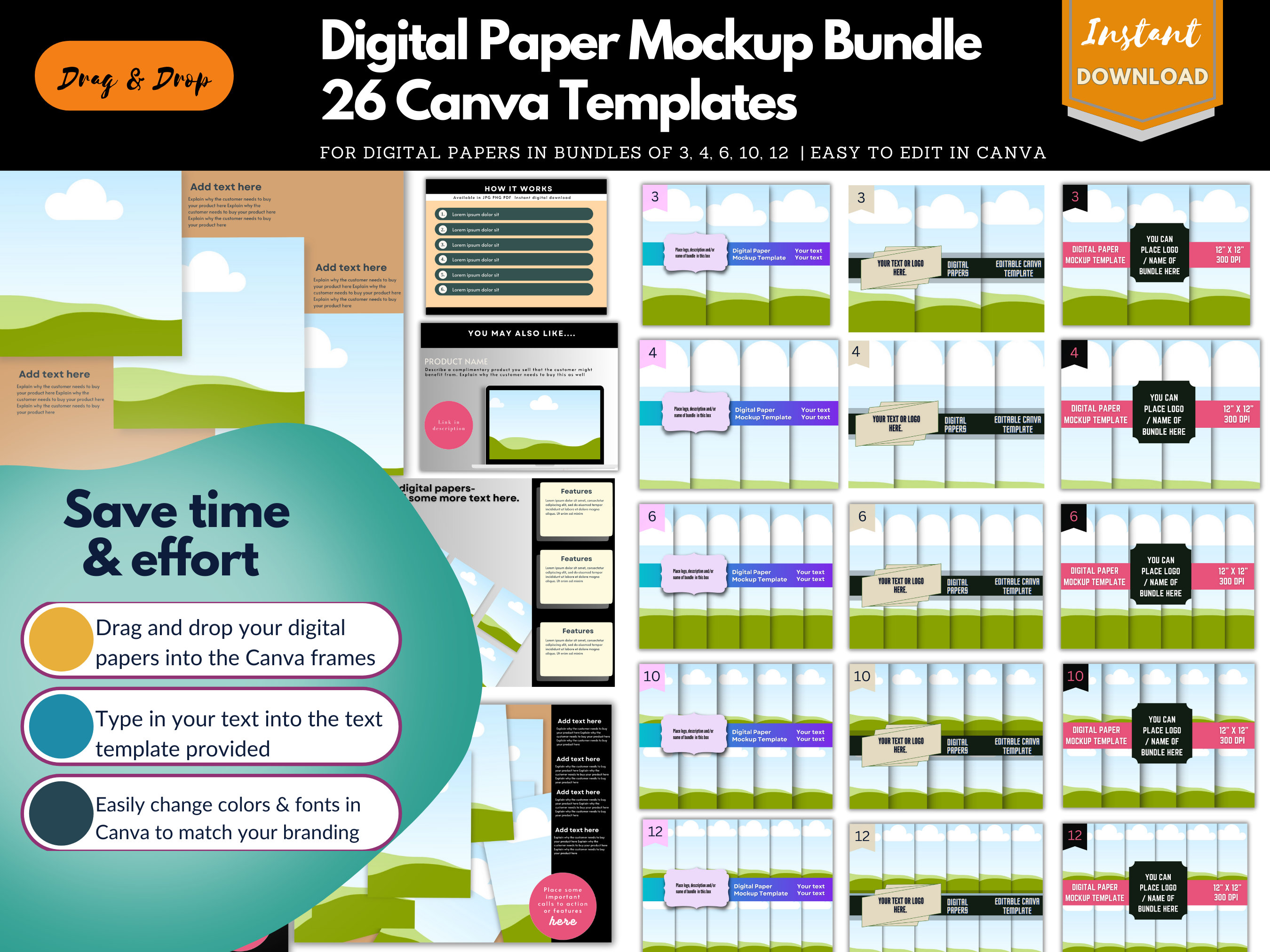 Mockup for Digital Paper Bundles, Editable Canva Template for Digital ...