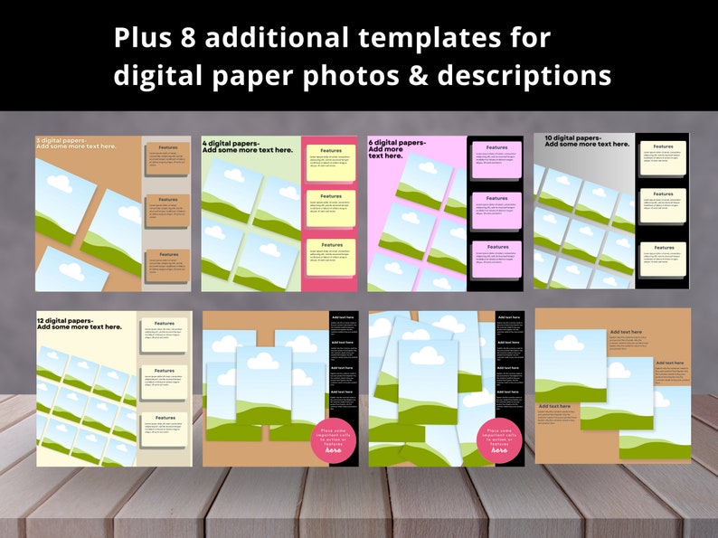 Editable Template for Digital Paper Bundles, Black and Pink Banner ...