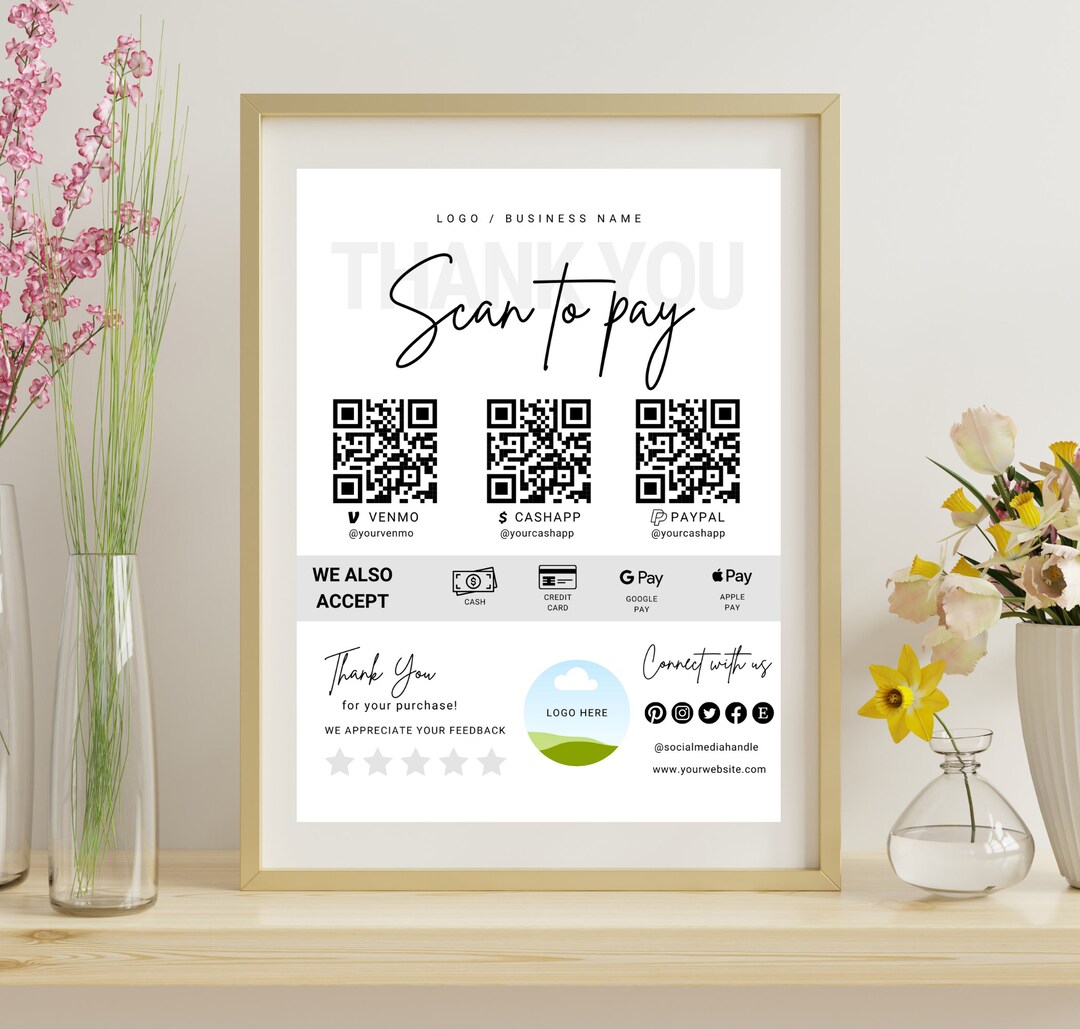 Editable QR Code Scan to Pay Poster DIY Printable Business Sign for ...