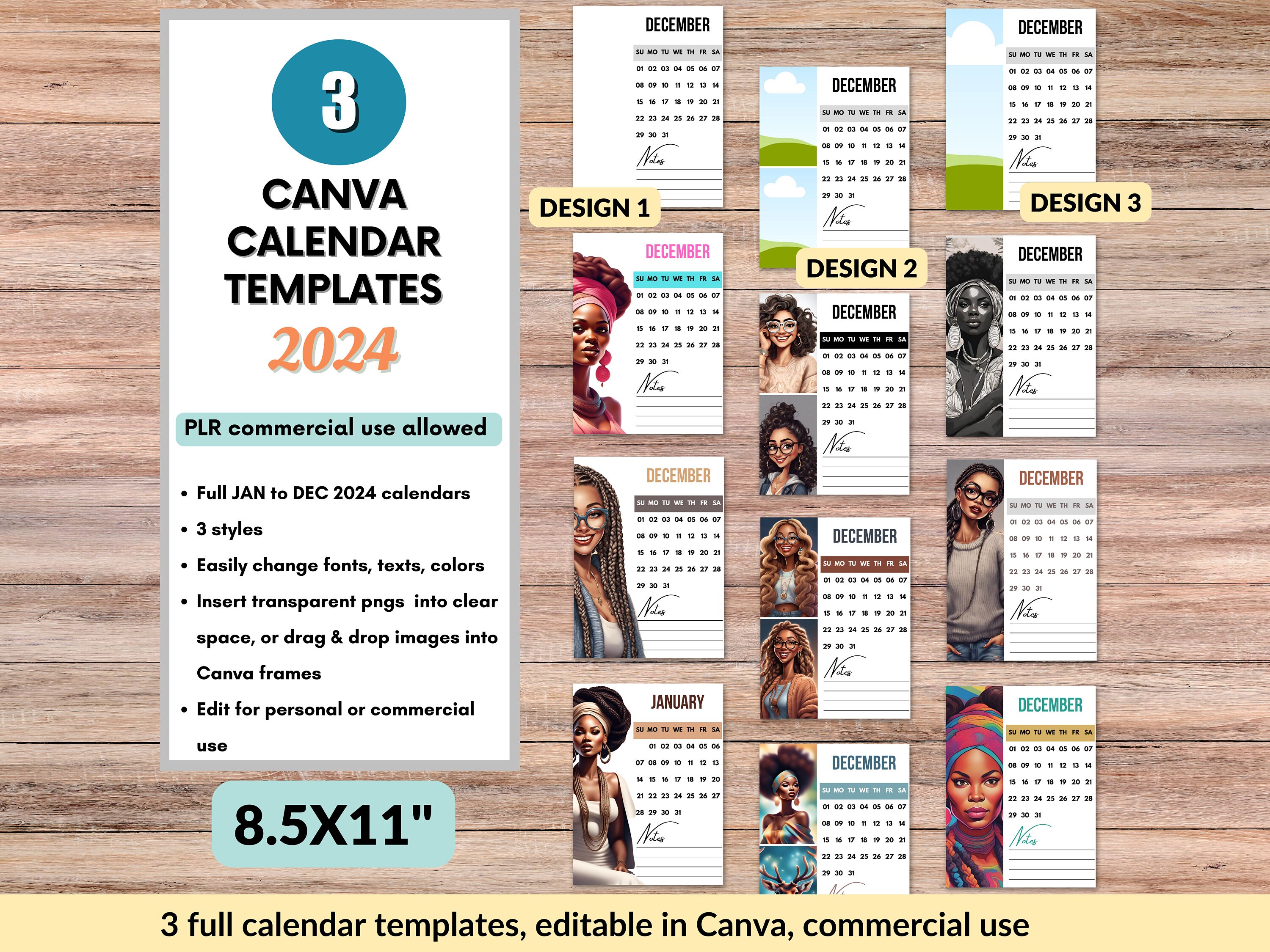 2024 Calendar Editable Canva Template Bundle | 8.5 X 11 Inches | Drag ...