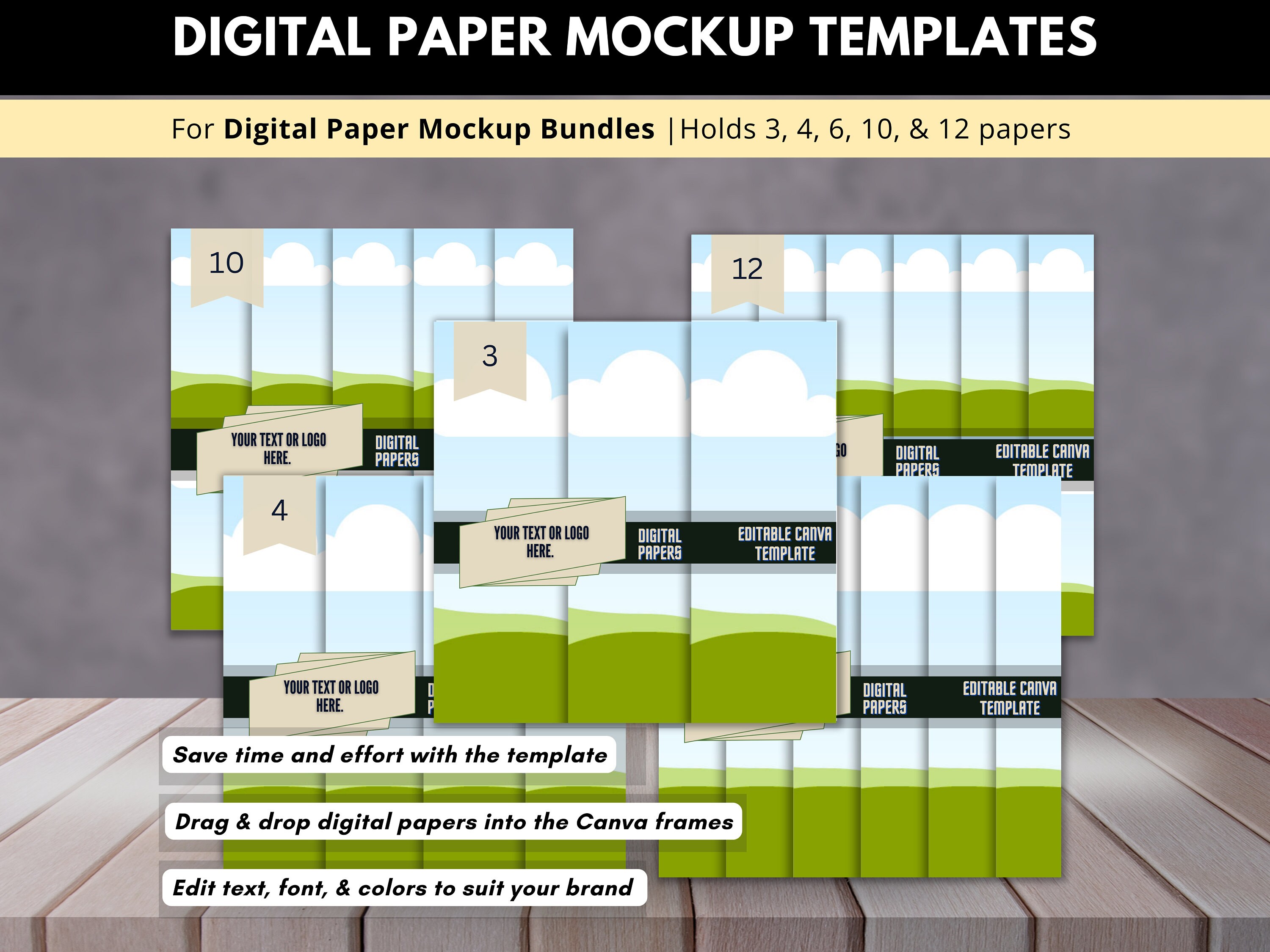 Editable Template for Digital Paper Bundles, Beige Banner. Change ...