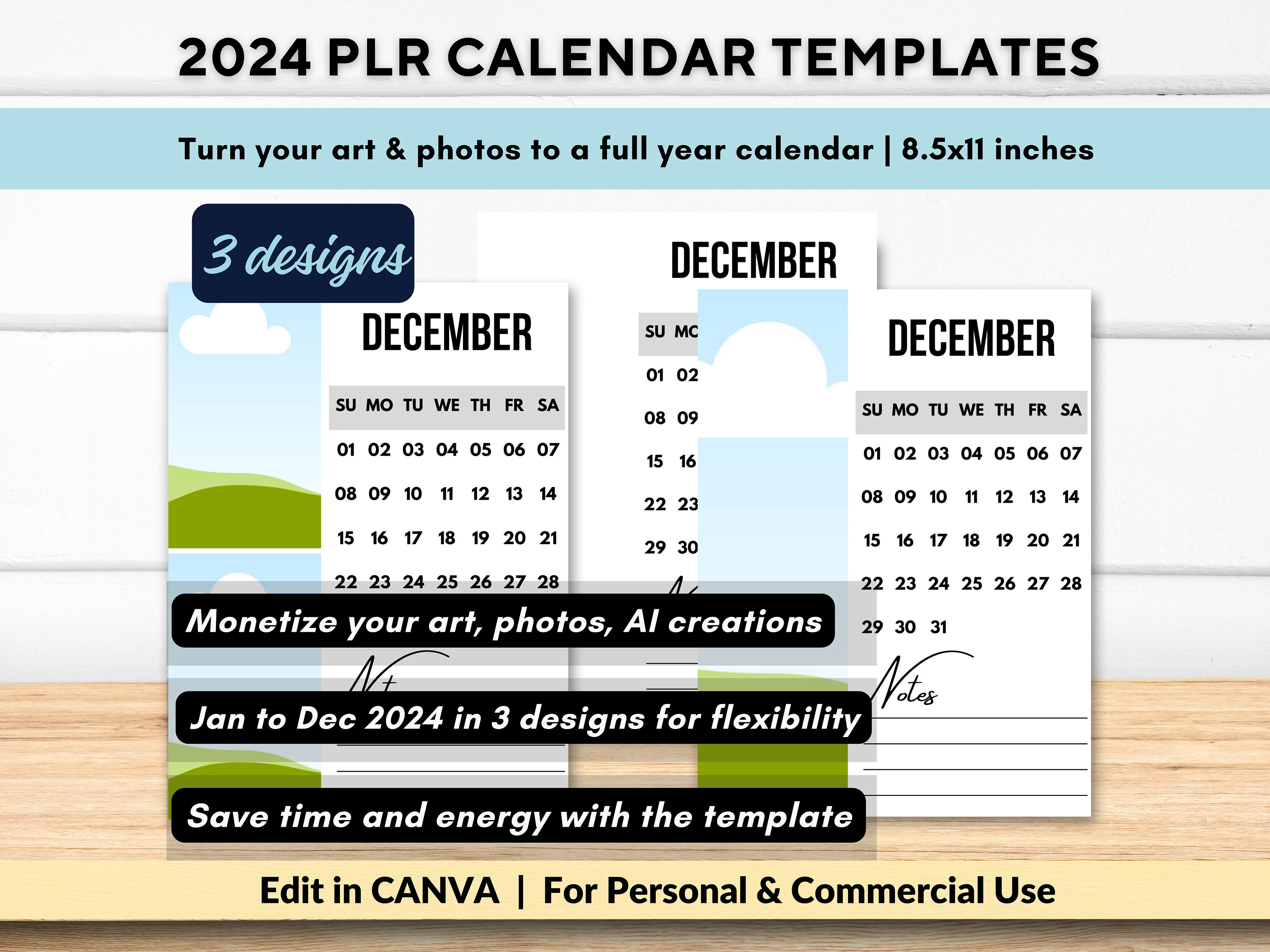 2024 Calendar Editable Canva Template Bundle 8.5 X 11 Inches Drag ...