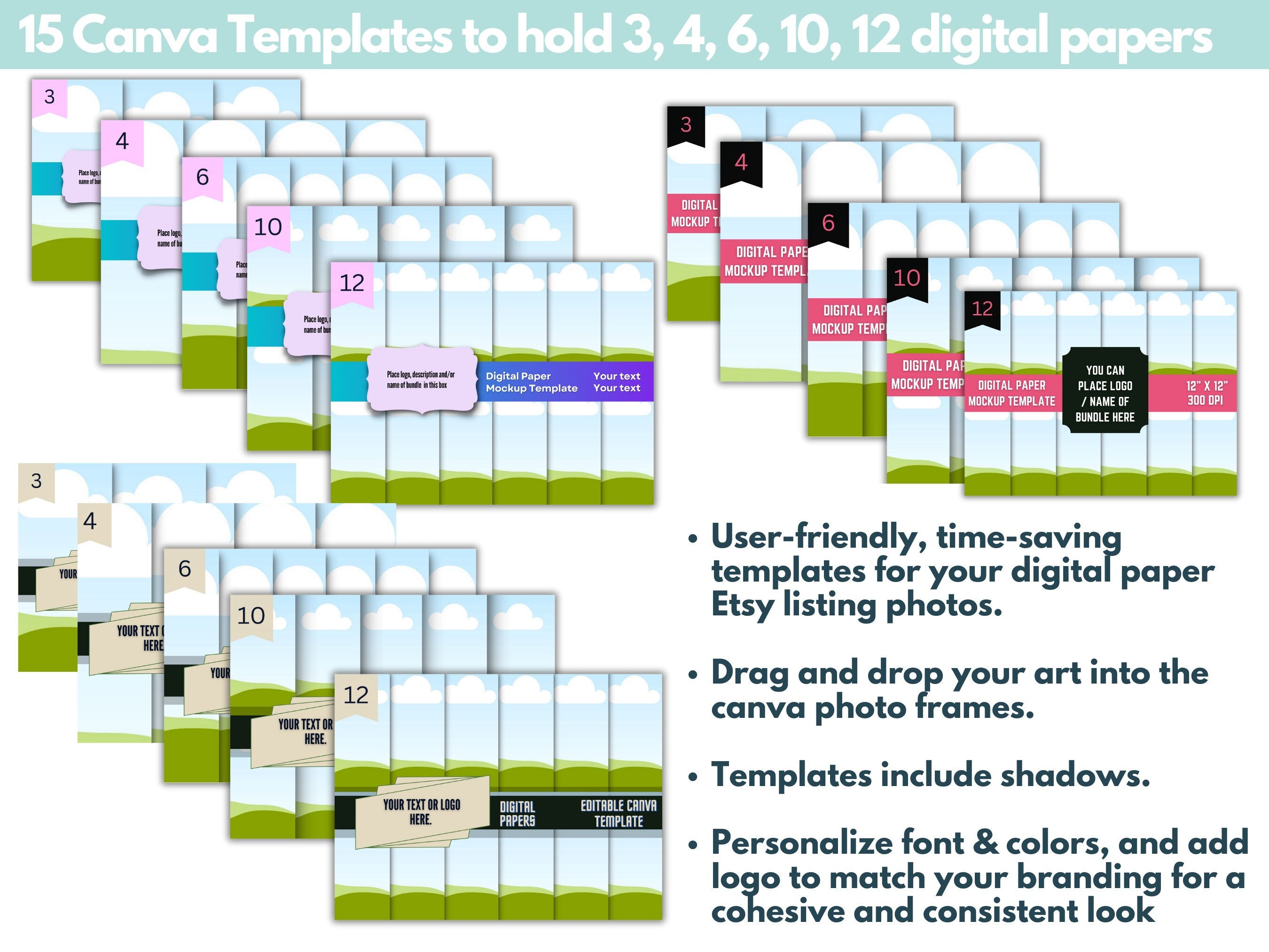 Mockup for Digital Paper Bundles, Editable Canva Template for Digital ...