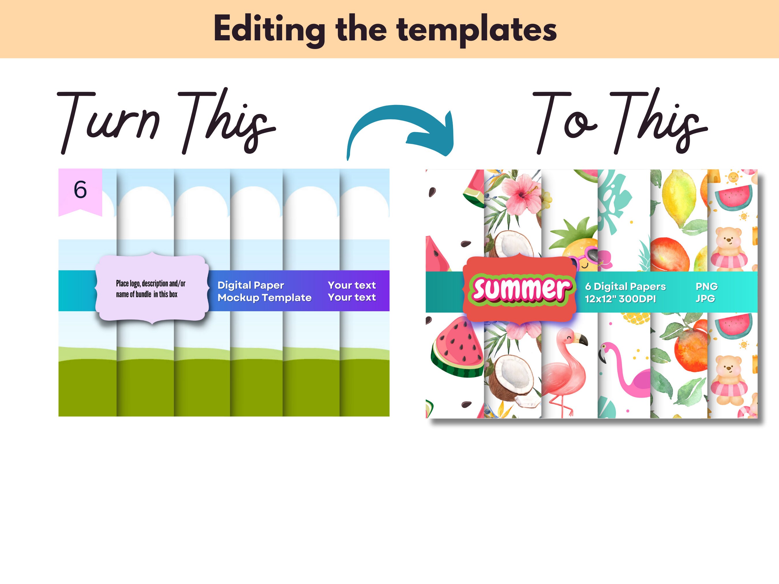 Mockup for Digital Paper Bundles, Editable Canva Template for Digital ...