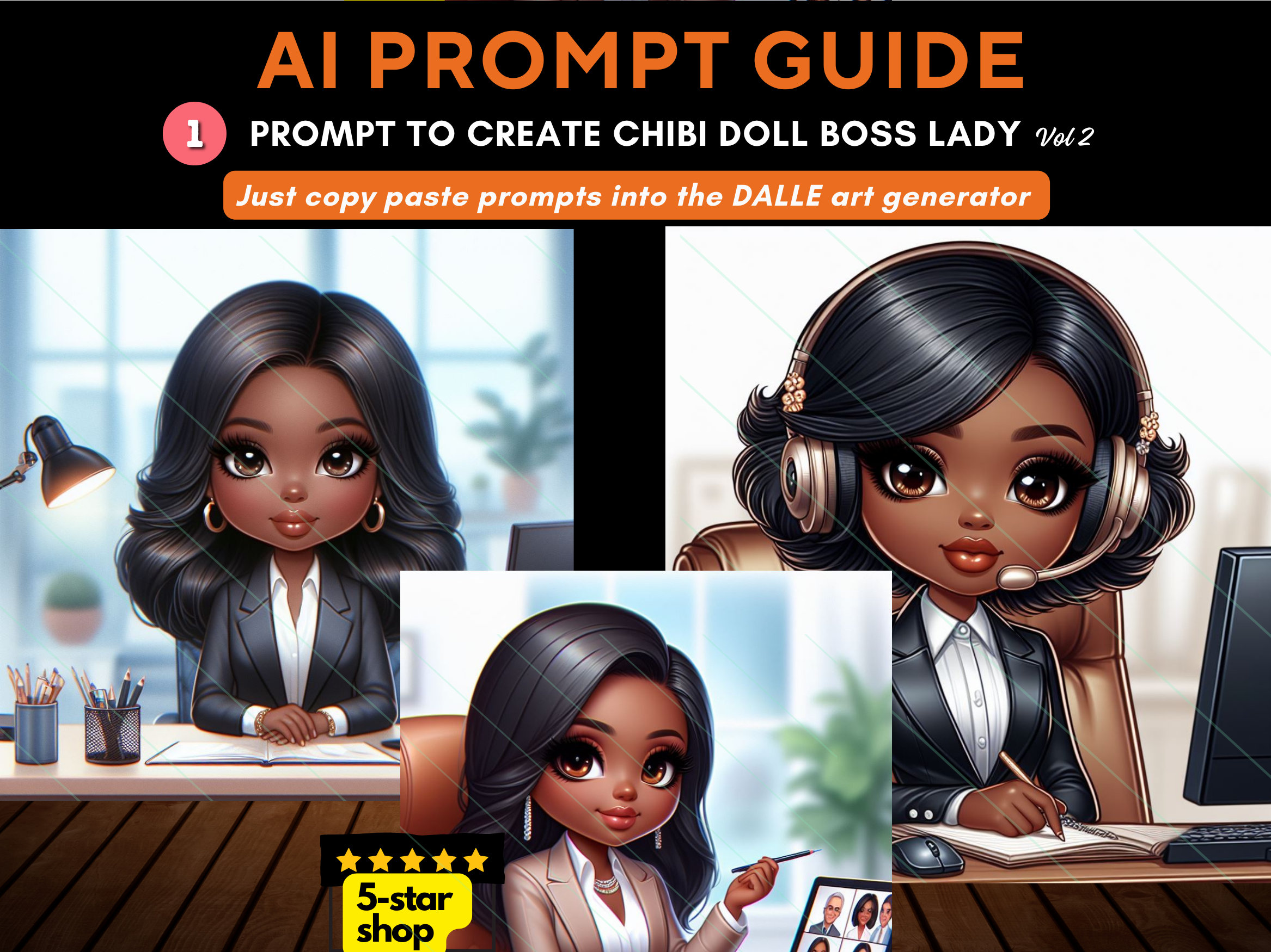 Black Boss Lady Chibi Doll DALLE Prompt Guide Vol 2 One Prompt for ...