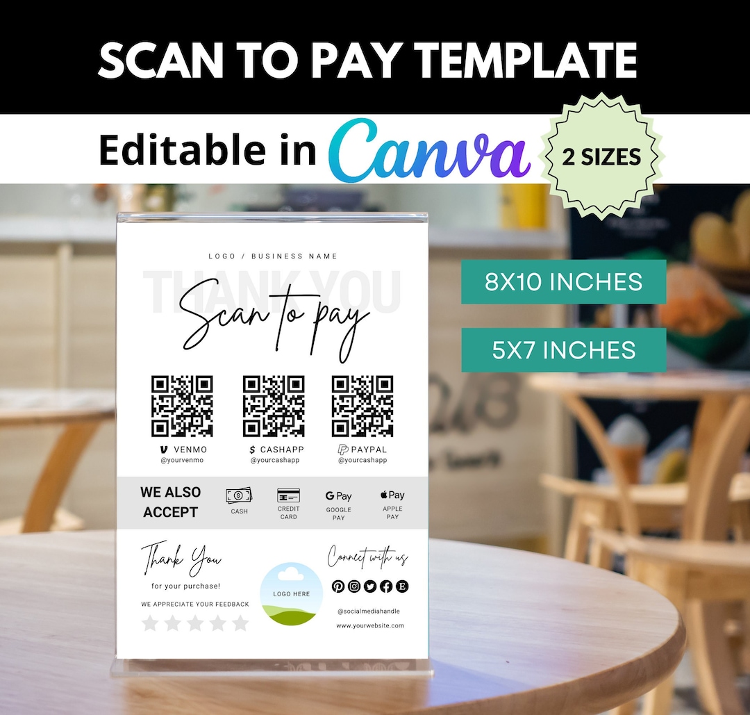 Editable Scan to Pay Templates, Printable QR Code Payment Sign, Small ...