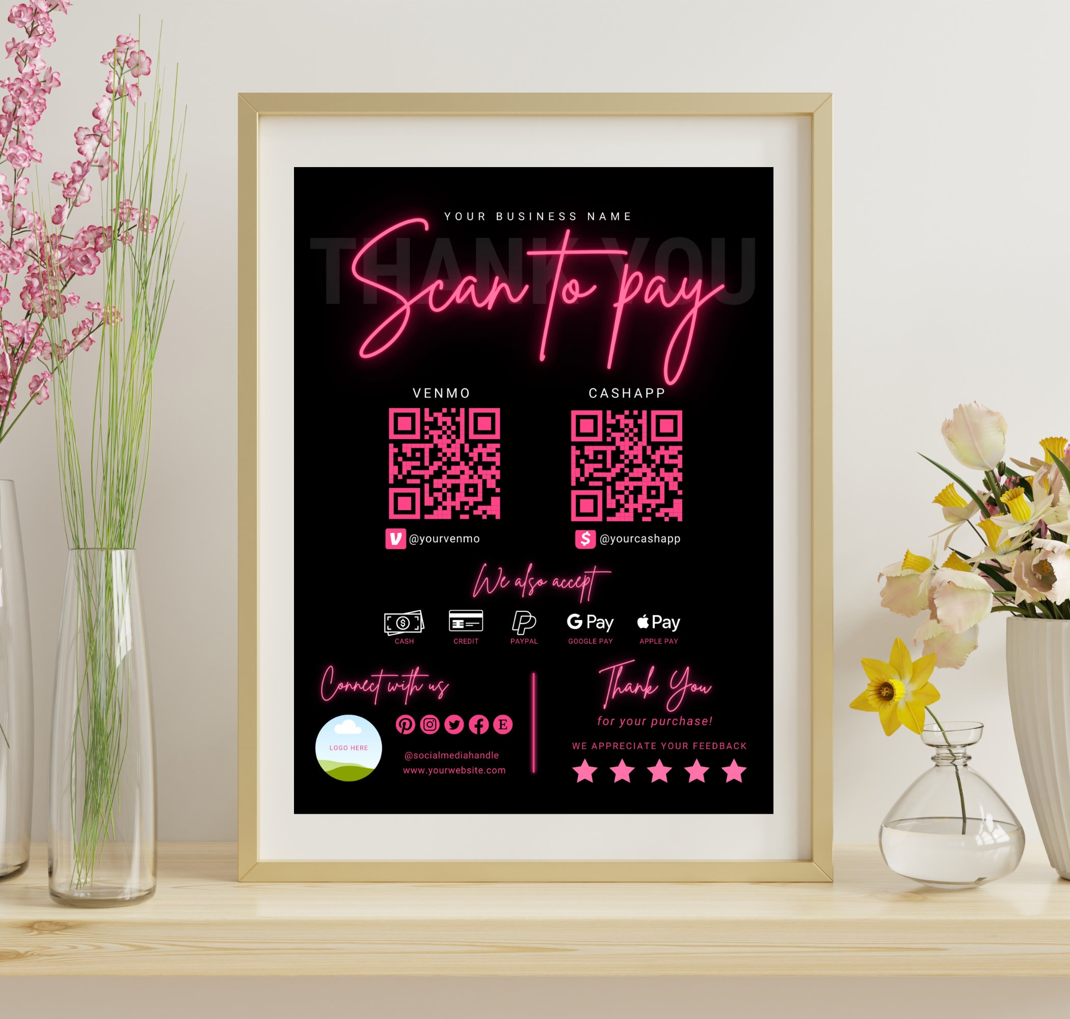 Editable Scan to Pay Signs for Cash App and Venmo QR Code Payments ...