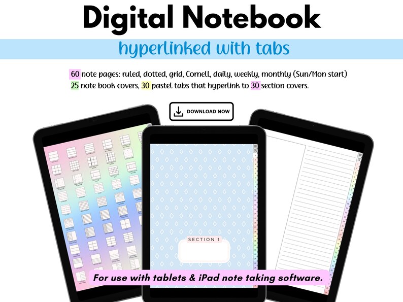Goodnotes Notebook Pastel Abstract Doodles, Digital Notebook With Tabs ...