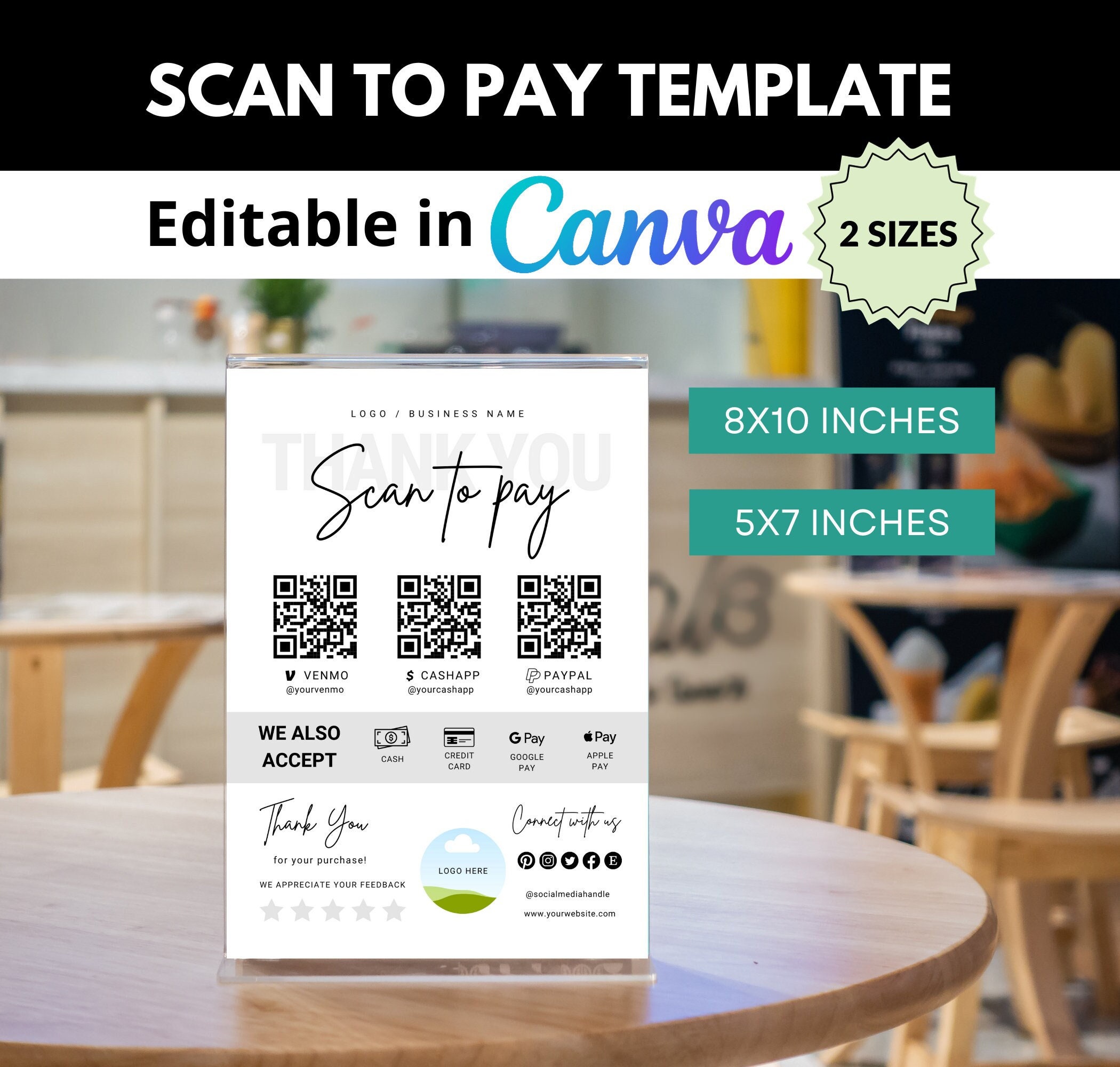 Editable QR Code Scan to Pay Poster DIY Printable Business - Etsy