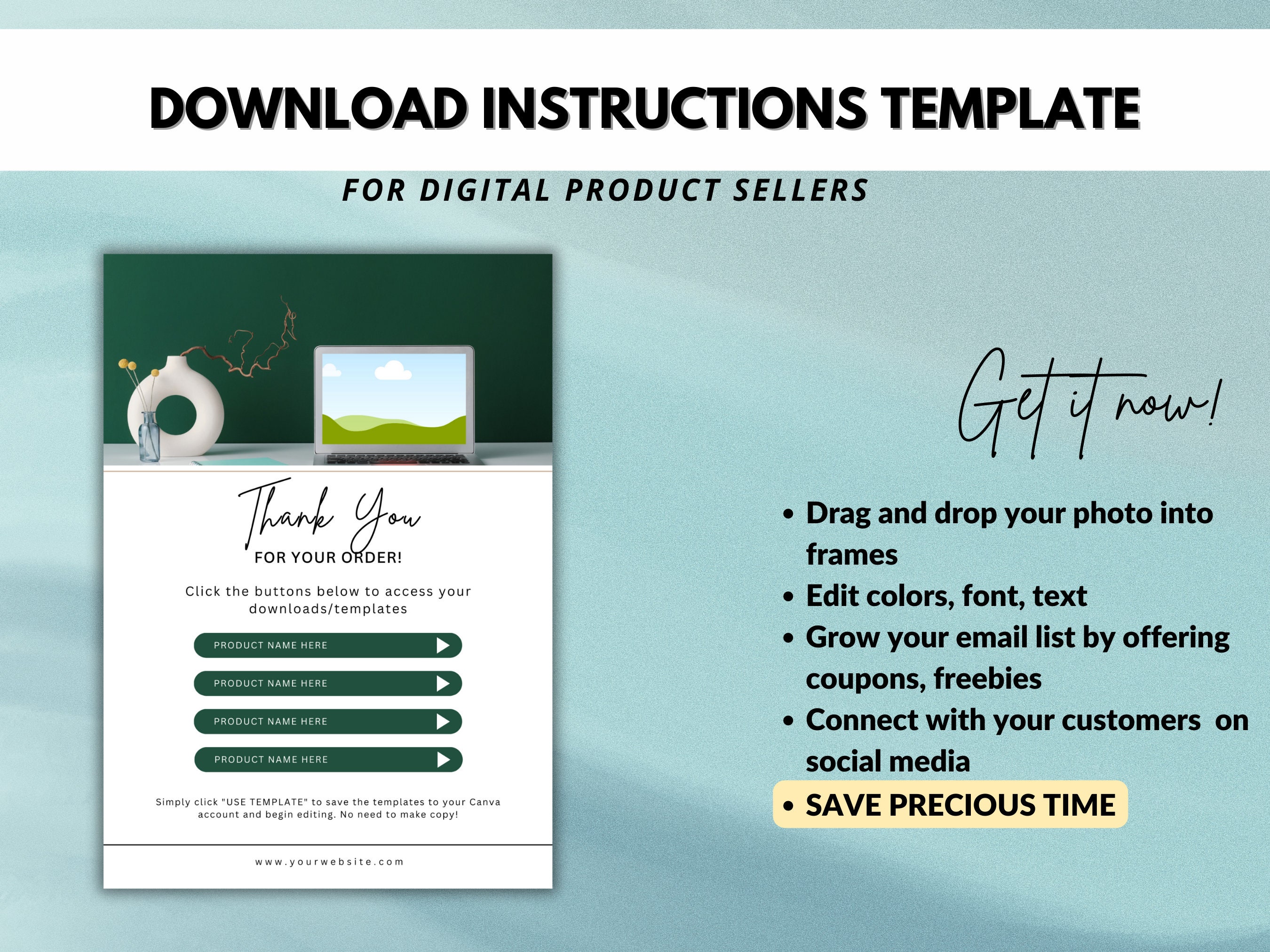 Canva Instruction Template for Sharing Links to Digital Products Sold ...