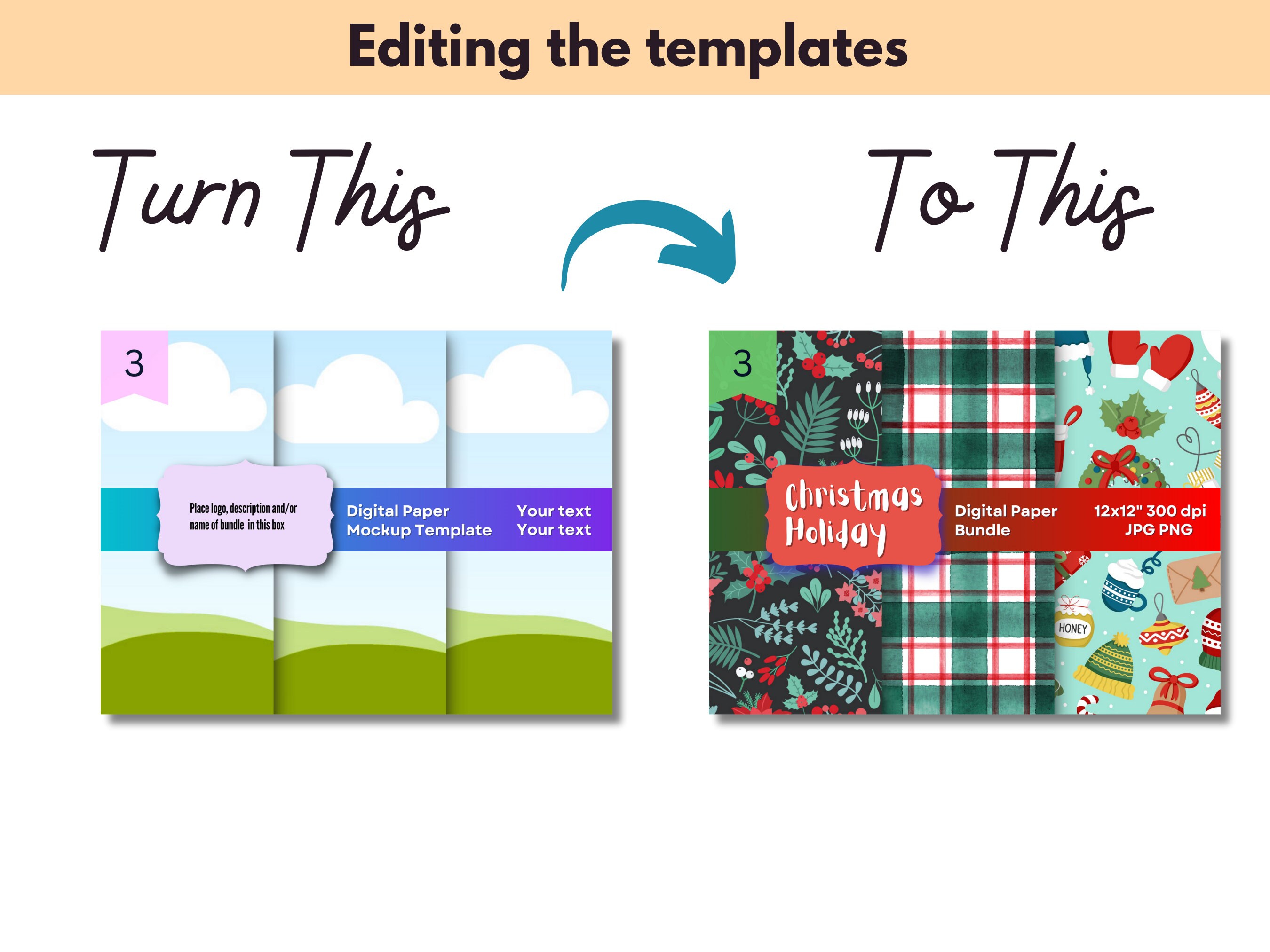 Mockup for Digital Paper Bundles, Editable Canva Template for Digital ...