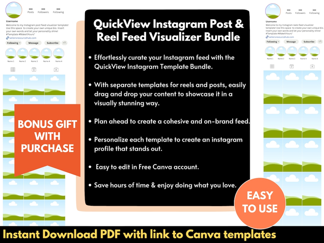 Instagram Feed Planner Template Bundle- Editable Canva Template for ...