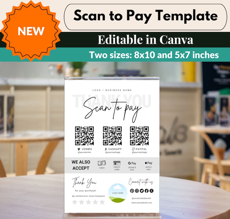 Editable Scan to Pay Templates Printable QR Code Payment - Etsy