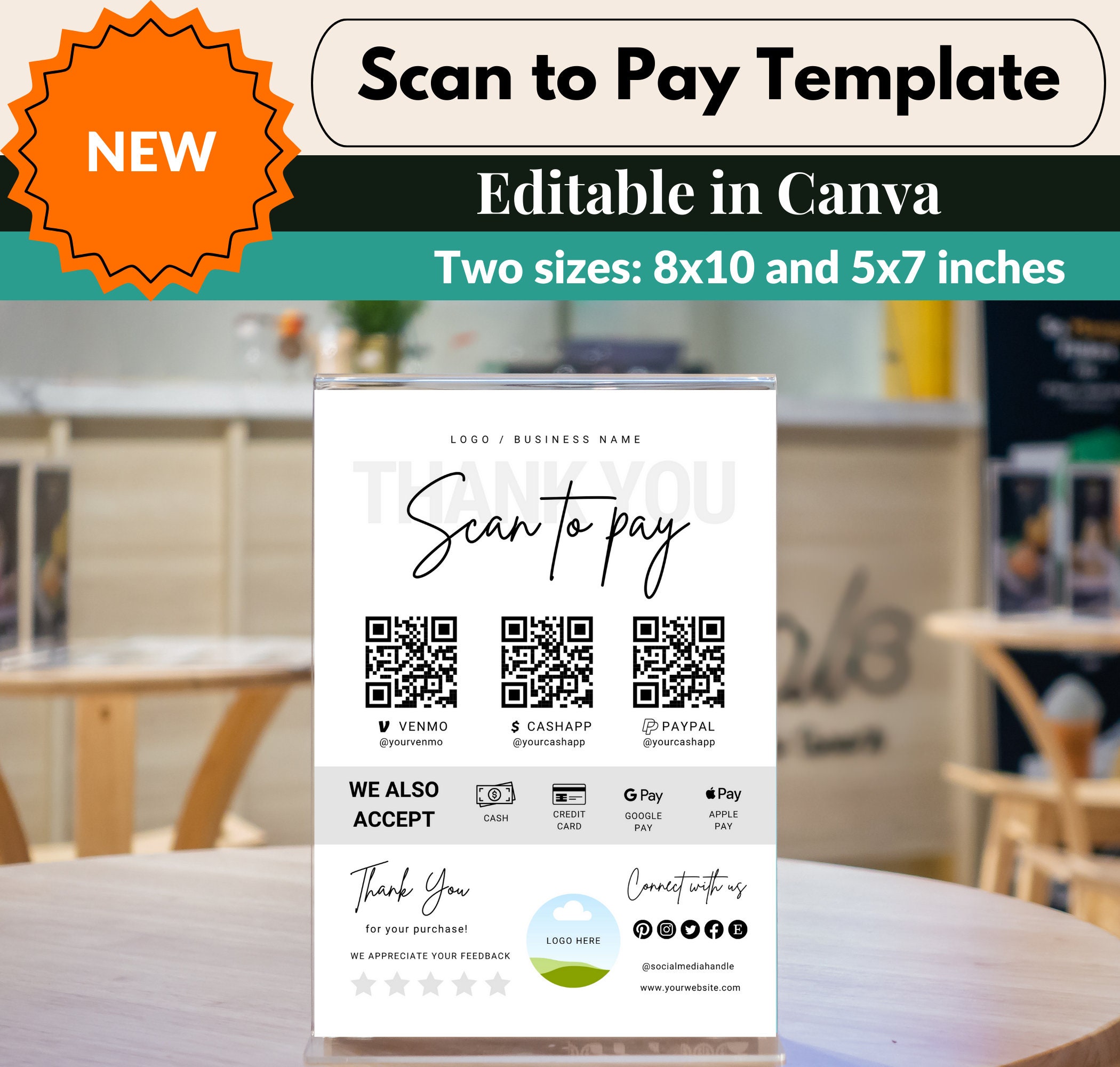 Editable QR Code Scan to Pay Poster DIY Printable Business - Etsy