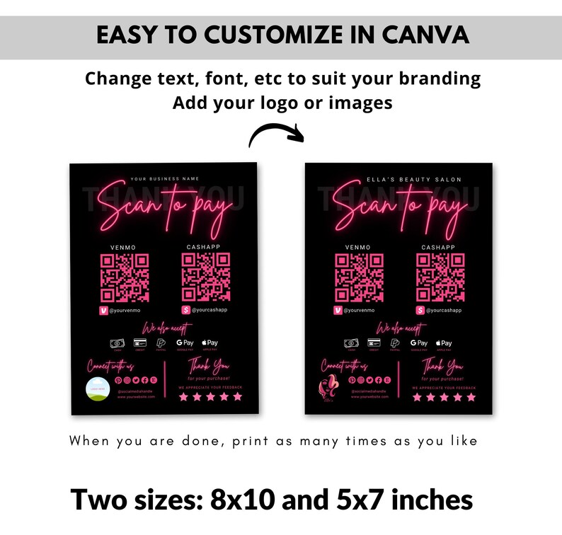 Editable Scan to Pay Signs for Cash App and Venmo QR Code Payments ...