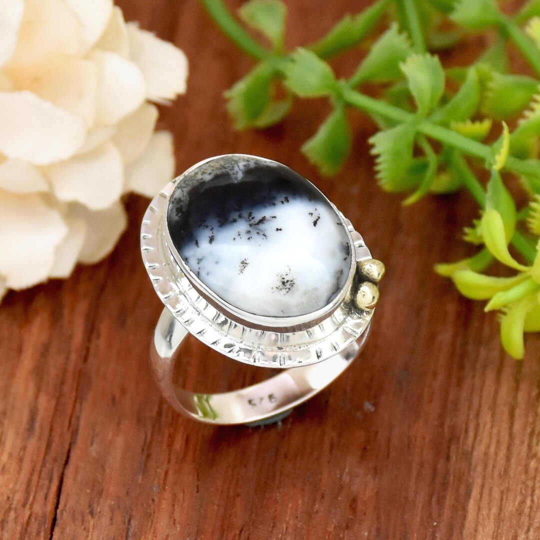 Dendrite Opal Ring, 925 Sterling Silver Ring, Adjustable Ring, Handmade Ring, Statement Ring ...