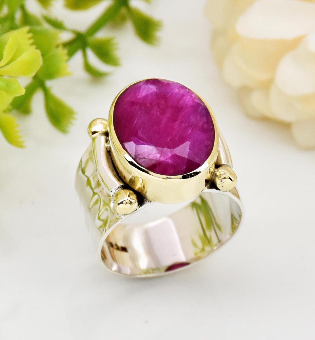 Indian Ruby Ring, Handmade Ring, 925 Sterling Silver Ring, Wide Band ...