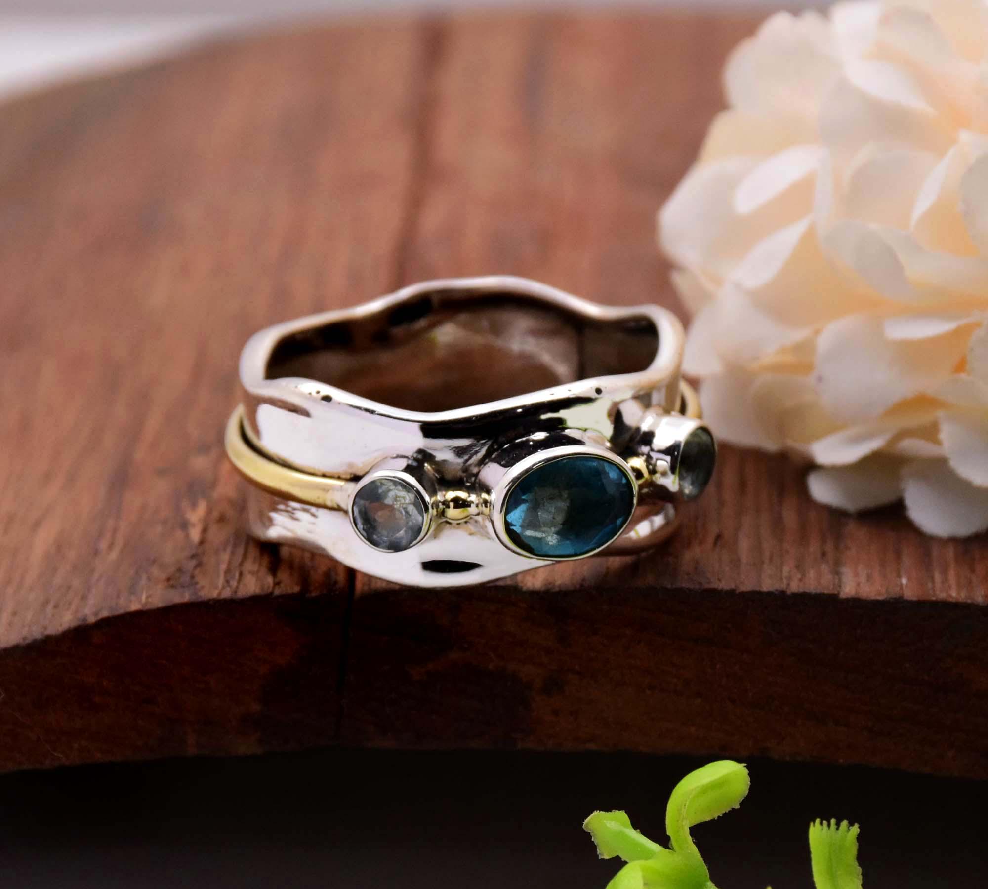 Blue Topaz Ring: Sterling Silver Two-tone Bohemian Statement Ring - Etsy