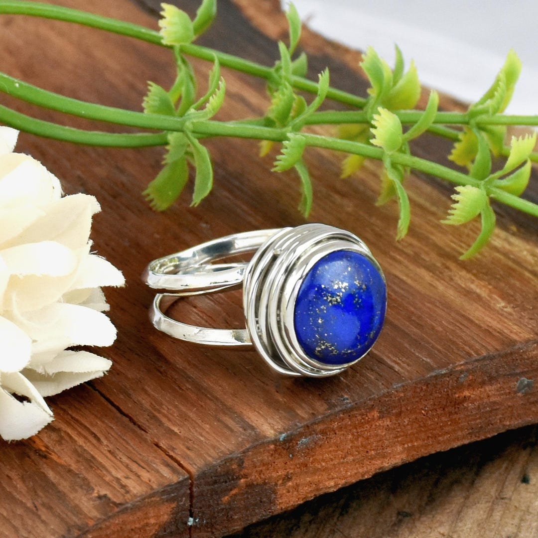 Lapis Lazuli Sterling Silver Ring: Wire Wrap Dual Band, 10mm Round ...