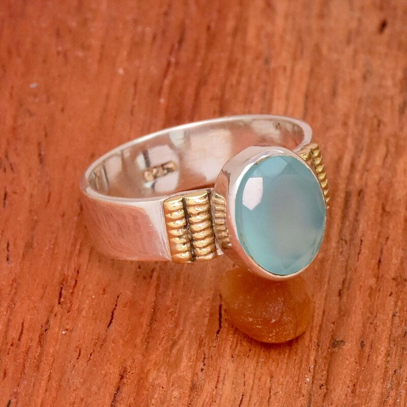 Aqua Chalcedony Gold Ring - Etsy