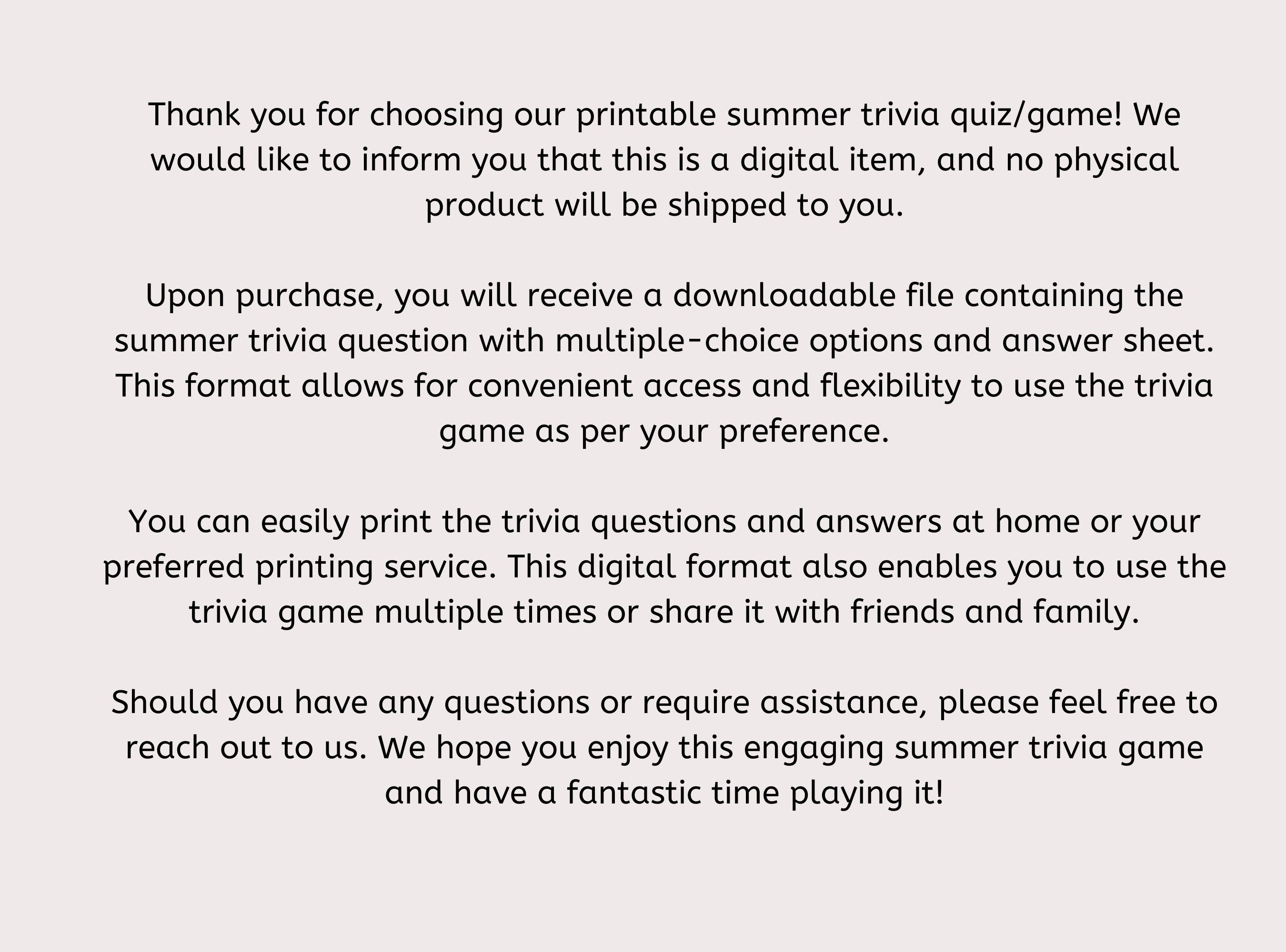 Ultimate Printable Summer Trivia Game: Test Your Knowledge - Fun and ...