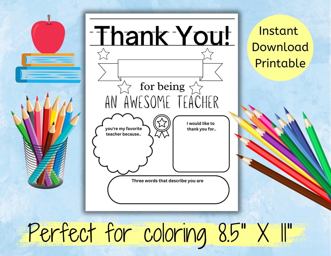 Printable Teacher Appreciation: Instant Download Thank You Card, 'all ...