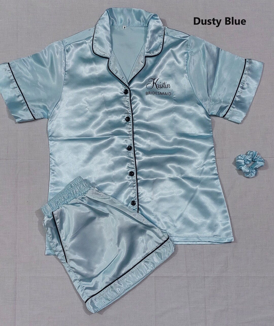 Dusty Blue Pj's,personalized Satin Pyjamas,bridesmaid Pajama Set,plus ...