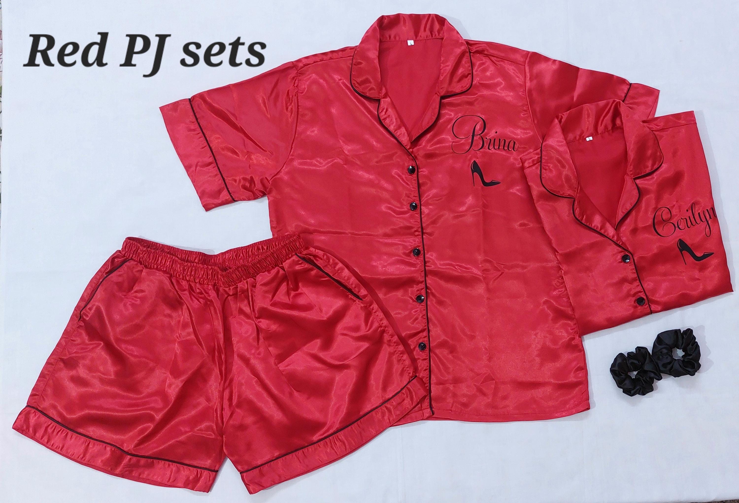 Red Color Pj's,customized Satin Pyjamas,bridesmaid Pajama Sets,bridal ...